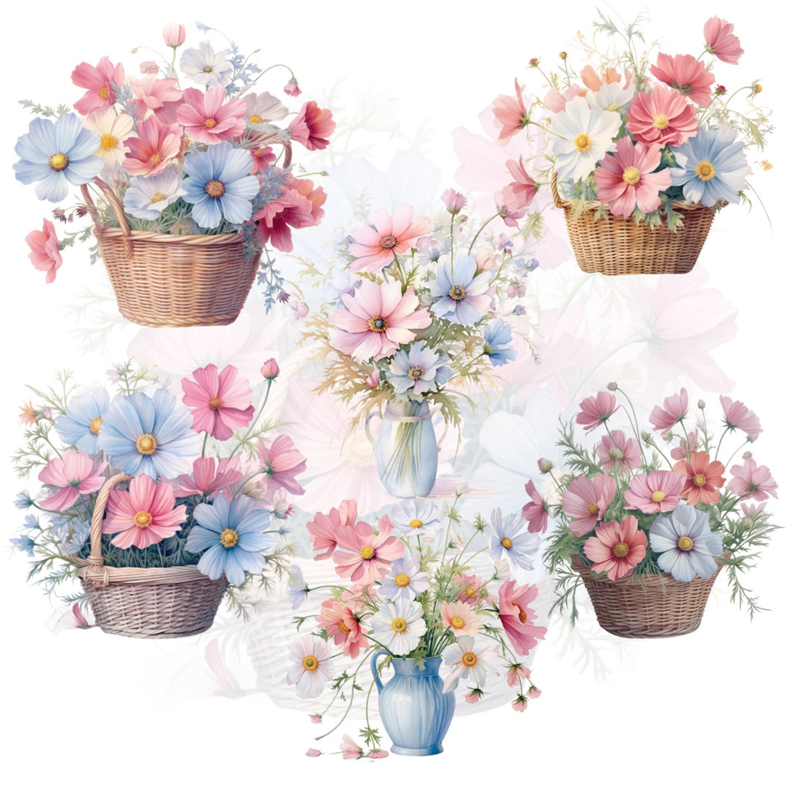 Wild Cosmos Clipart Watercolor Wild Flowers, Pink Cosmos, Wedding ...