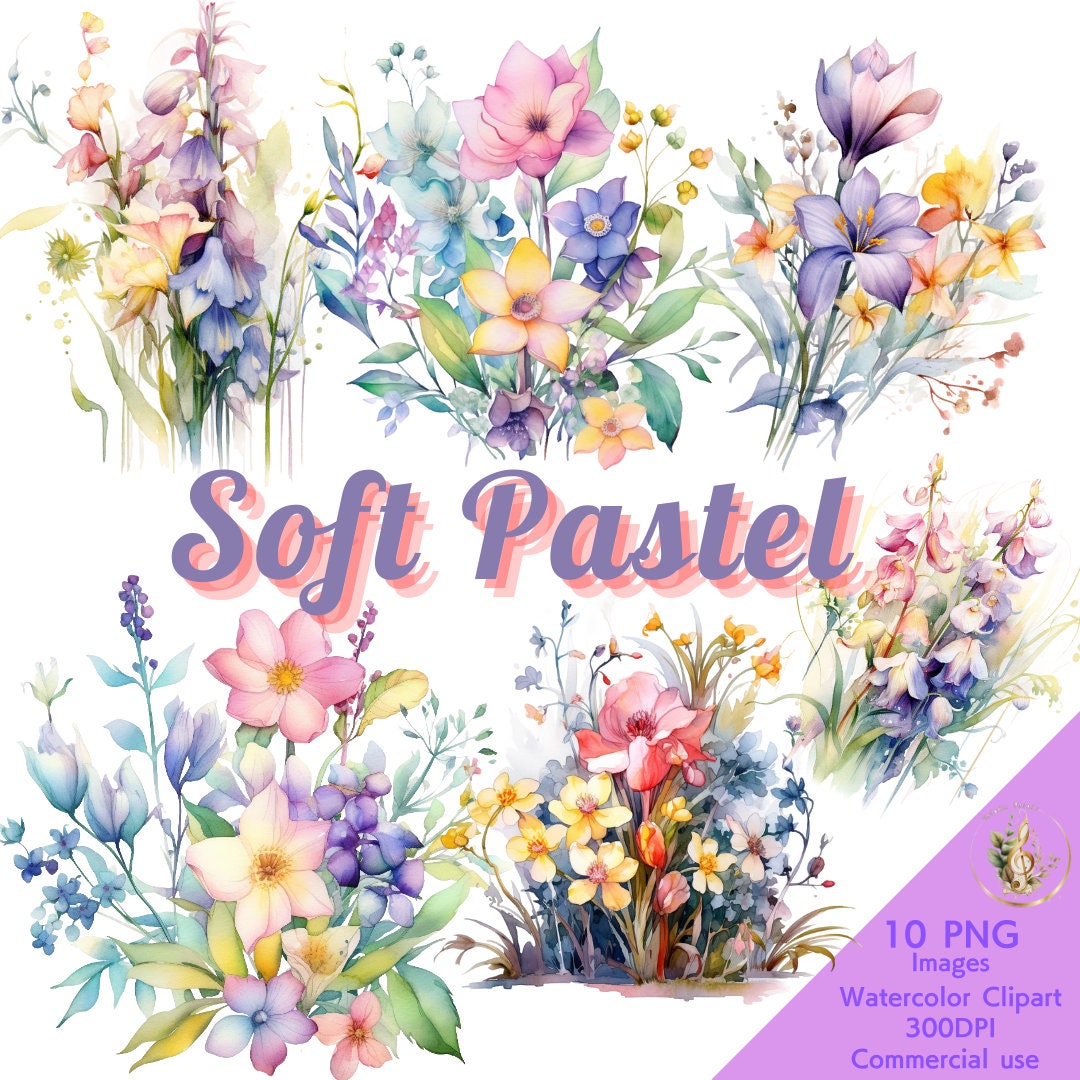 Watercolor Flower Clipart, Pastel Bouquet Clipart, Floral Clipart ...
