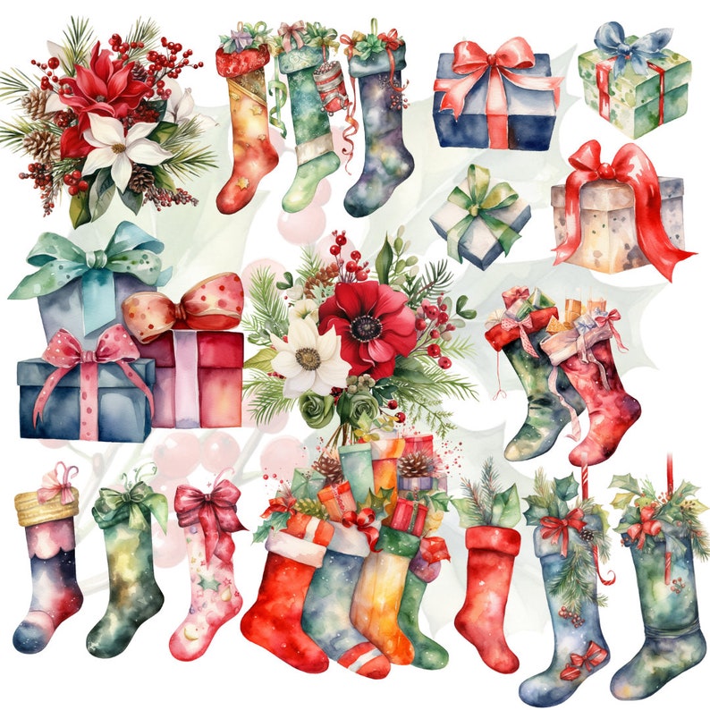 Watercolor Christmas Clipart Commercial Use Holiday Png Christmas ...