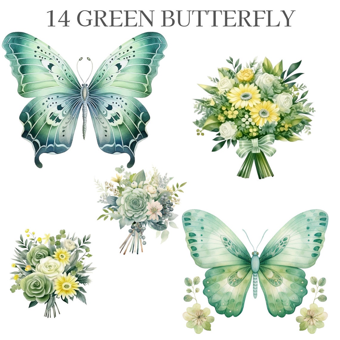 Green Butterfly Clipart PNG Watercolor Butterfly Stickers - Etsy