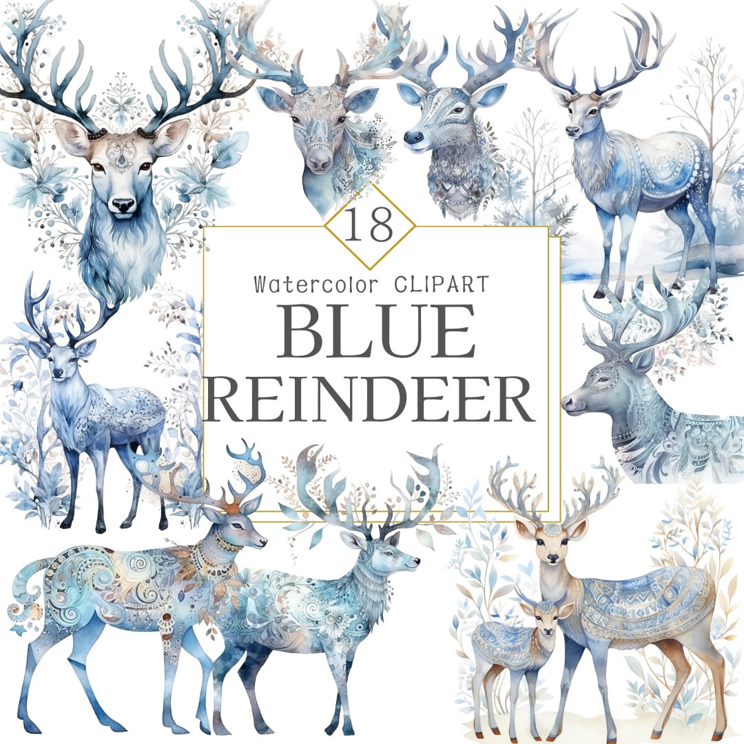 Reindeer Clipart Watercolor, Deer Antlers, Christmas Graphics, Holiday ...