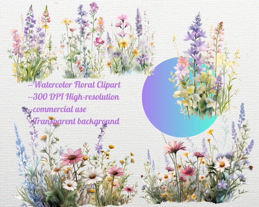 Soft Spring Flower, Flower Border, Watercolor Clipart, 20 High Quality ...