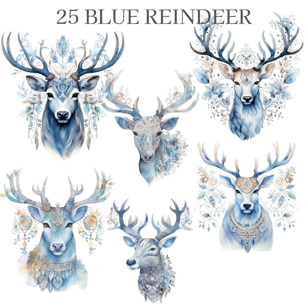 Reindeer Clipart Watercolor, Deer Antlers, Christmas Graphics, Holiday ...