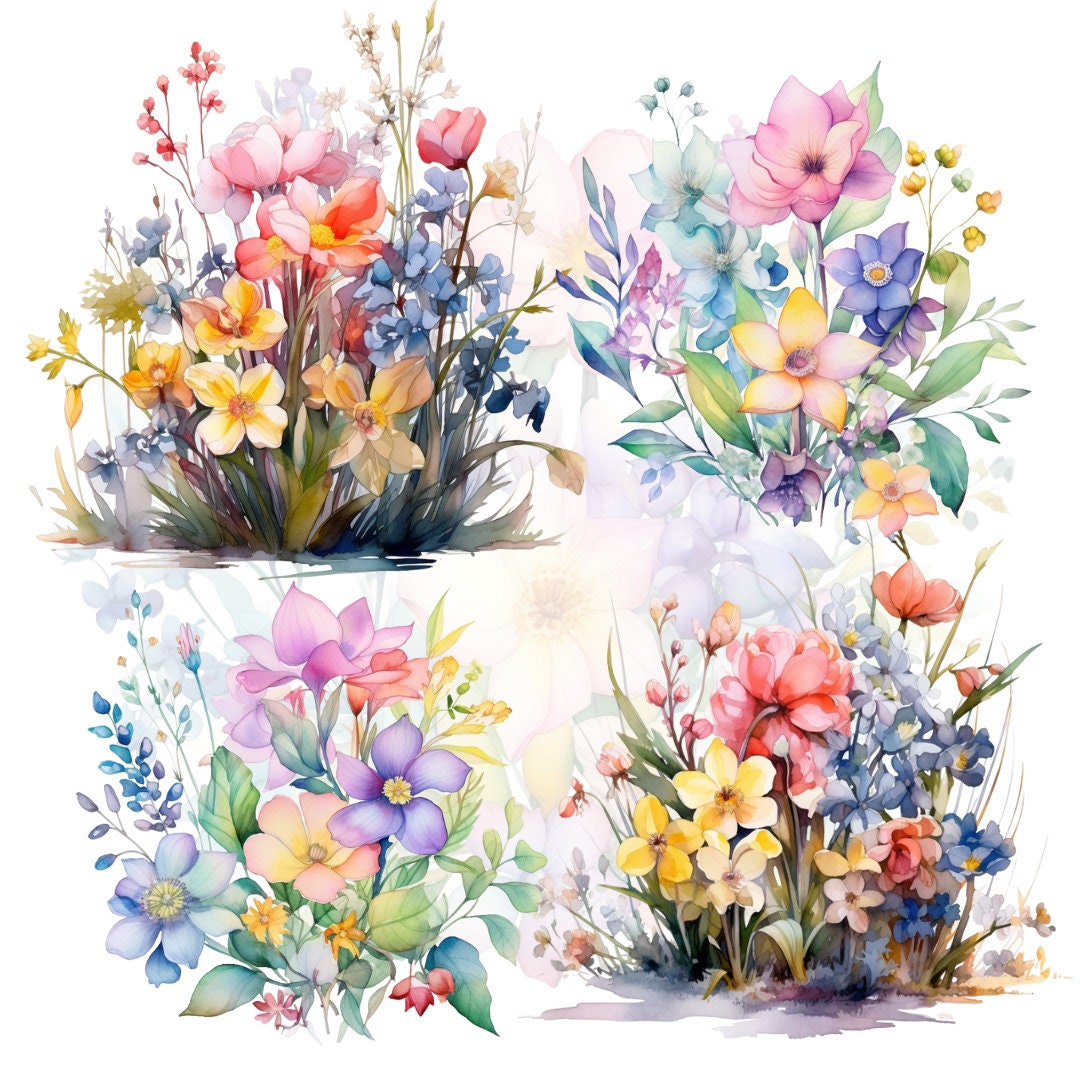 Watercolor Flower Clipart, Pastel Bouquet Clipart, Floral Clipart ...