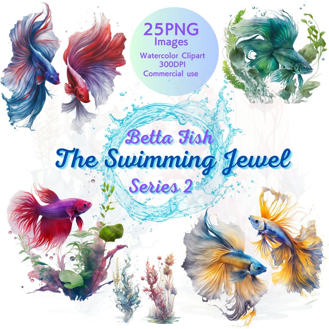 25 Watercolor Betta Fish Clipart, Gold Fish, Rainbow Color Fish ...