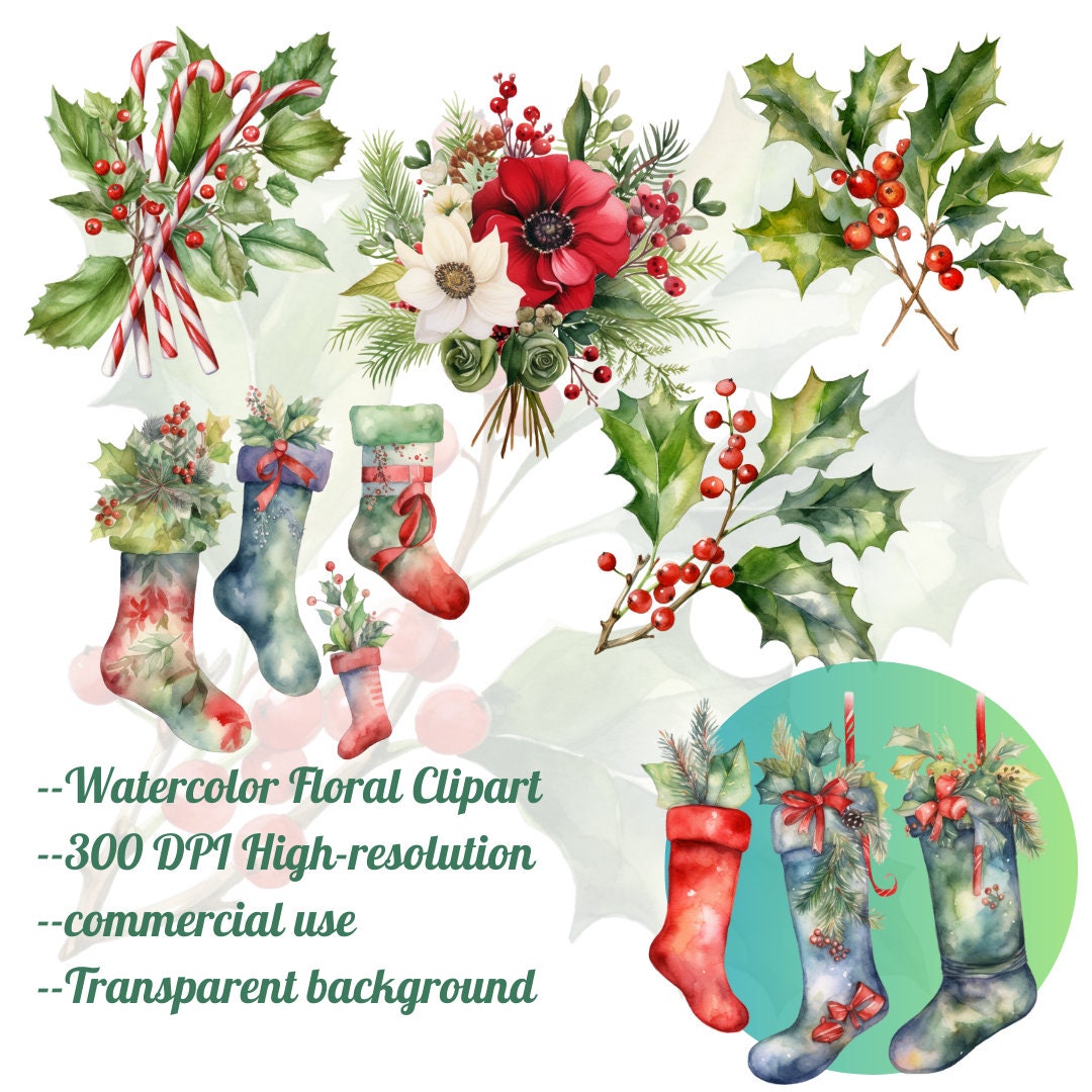 Watercolor Christmas Clipart Commercial Use Holiday Png Christmas ...