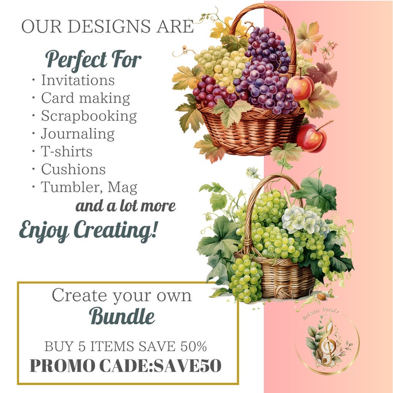 Grape Baskets Watercolor Clipart Bundle, HQ Printable PNG Format ...