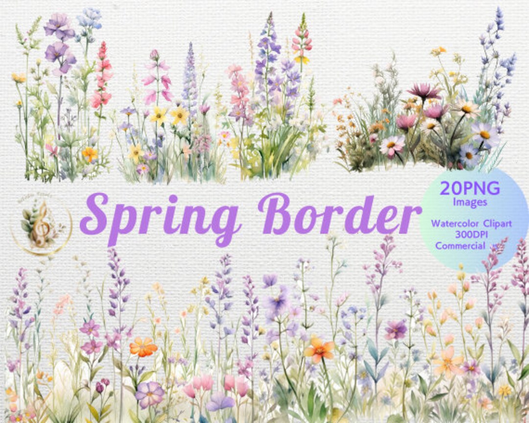 Soft Spring Flower, Flower Border, Watercolor Clipart, 20 High Quality ...