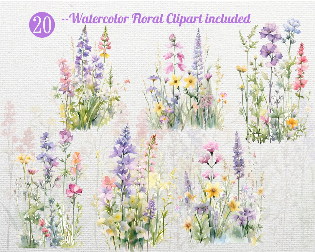 Soft Spring Flower, Flower Border, Watercolor Clipart, 20 High Quality ...