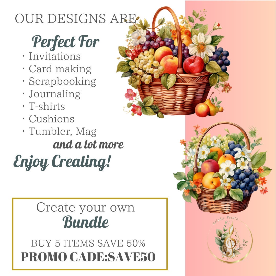 Fruits Basket Watercolor Clipart Bundle, HQ Printable PNG Format ...