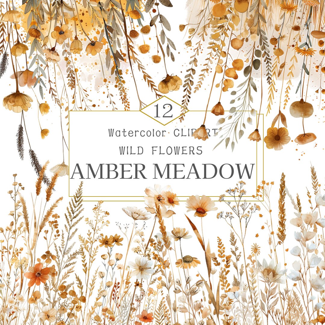 12 Amber Flower Border, Floral Clipart, Flower Border, Wildflower Clip ...