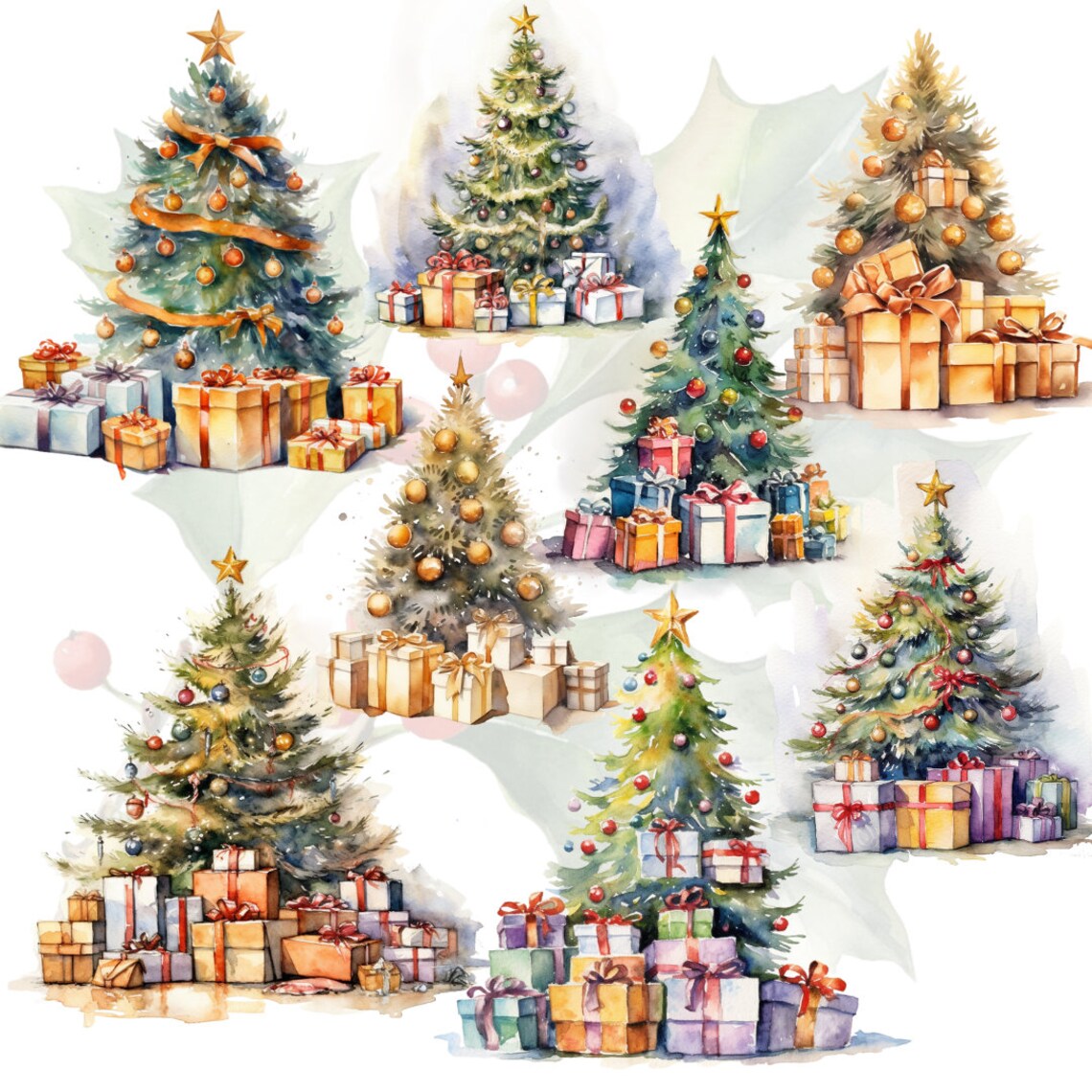 Watercolor Christmas Clipart Commercial Use Holiday Png Christmas ...