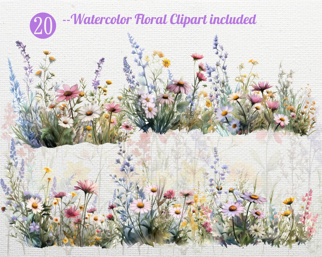 Soft Spring Flower, Flower Border, Watercolor Clipart, 20 High Quality ...