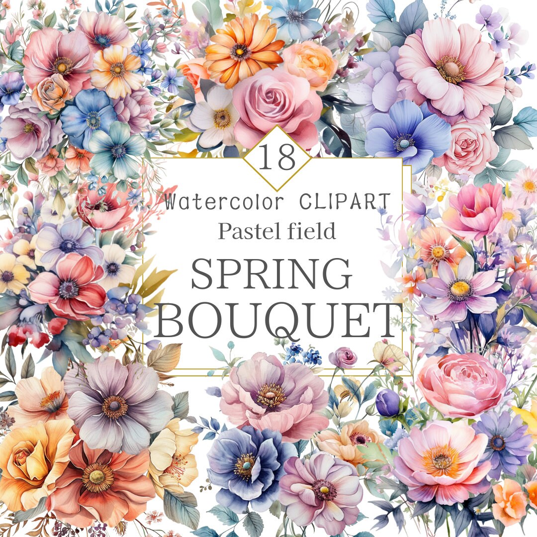 Watercolor Flower Clipart, Pastel Bouquet Clipart, Floral Clipart ...