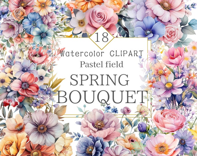 Watercolor Flower Clipart, Pastel Bouquet Clipart, Floral Clipart ...