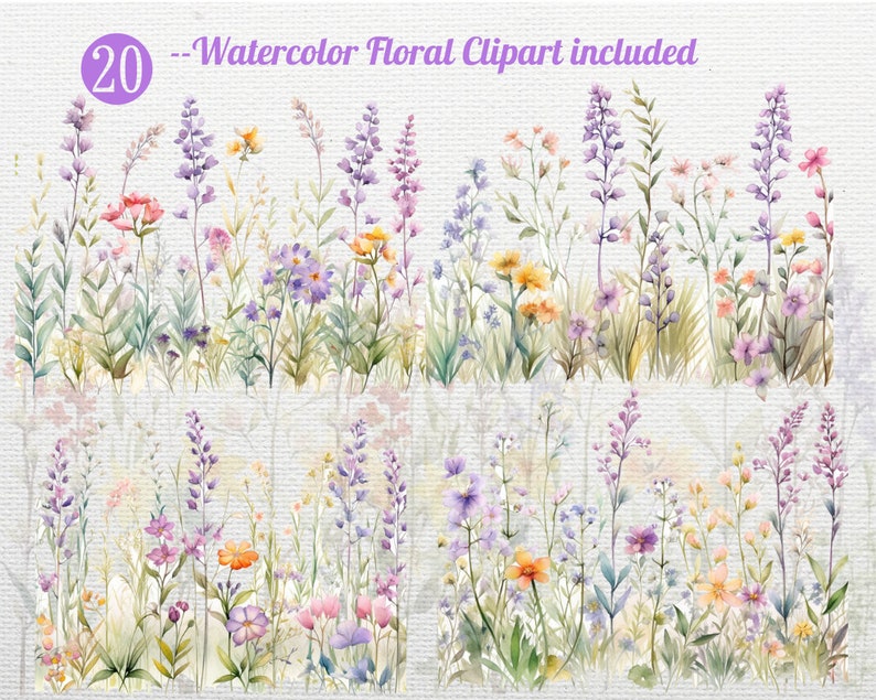 Soft Spring Flower, Flower Border, Watercolor Clipart, 20 High Quality ...
