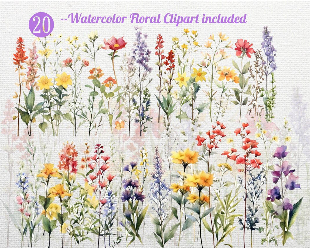 Soft Spring Flower, Flower Border, Watercolor Clipart, 20 High Quality ...