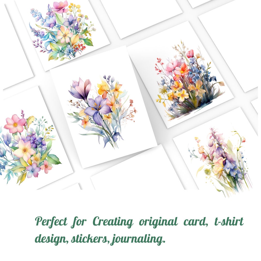 Watercolor Flower Clipart, Pastel Bouquet Clipart, Floral Clipart ...