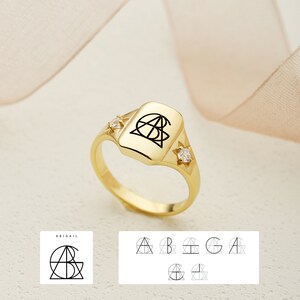 Design Name Logo Ring, Custom Monogram Ring, Unique Jewelry, Personalized Gold Ring, Initials ...