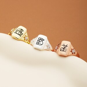 Design Name Logo Ring, Custom Monogram Ring, Unique Jewelry, Personalized Gold Ring, Initials ...
