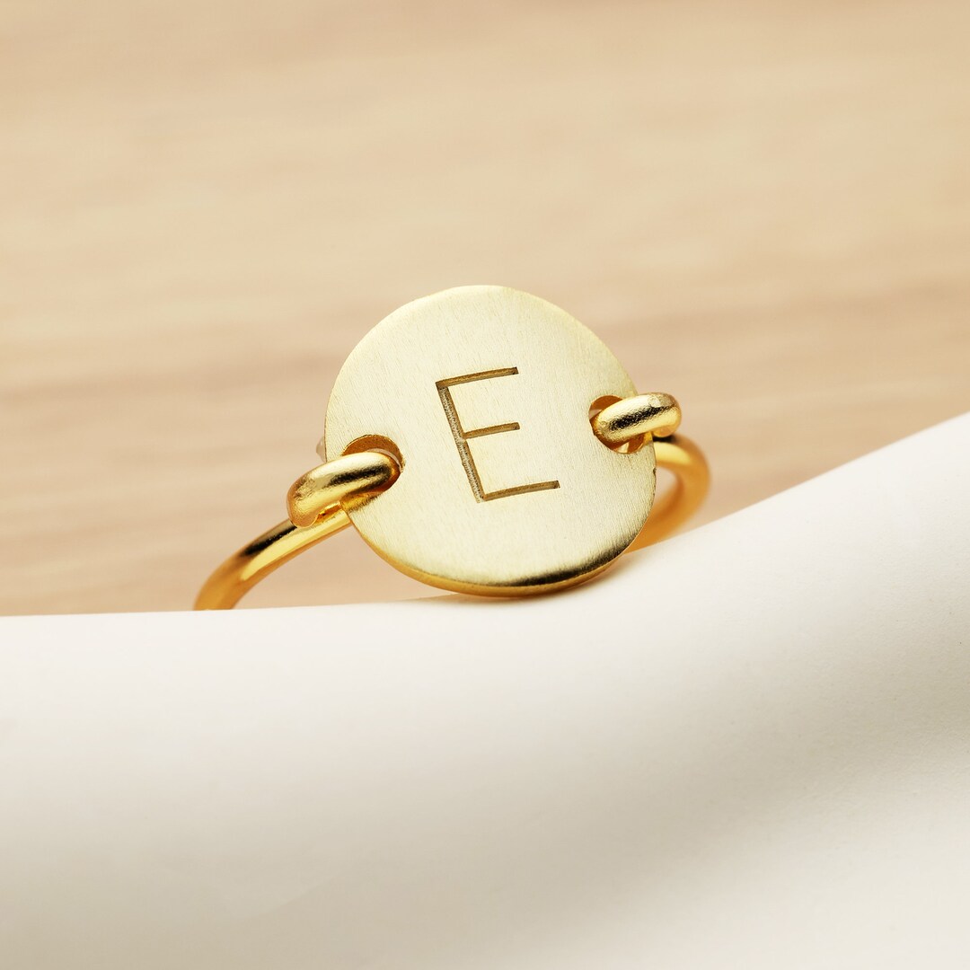 Initial Disc Ring, Engraved Letter Ring, Custom Letter Ring ...