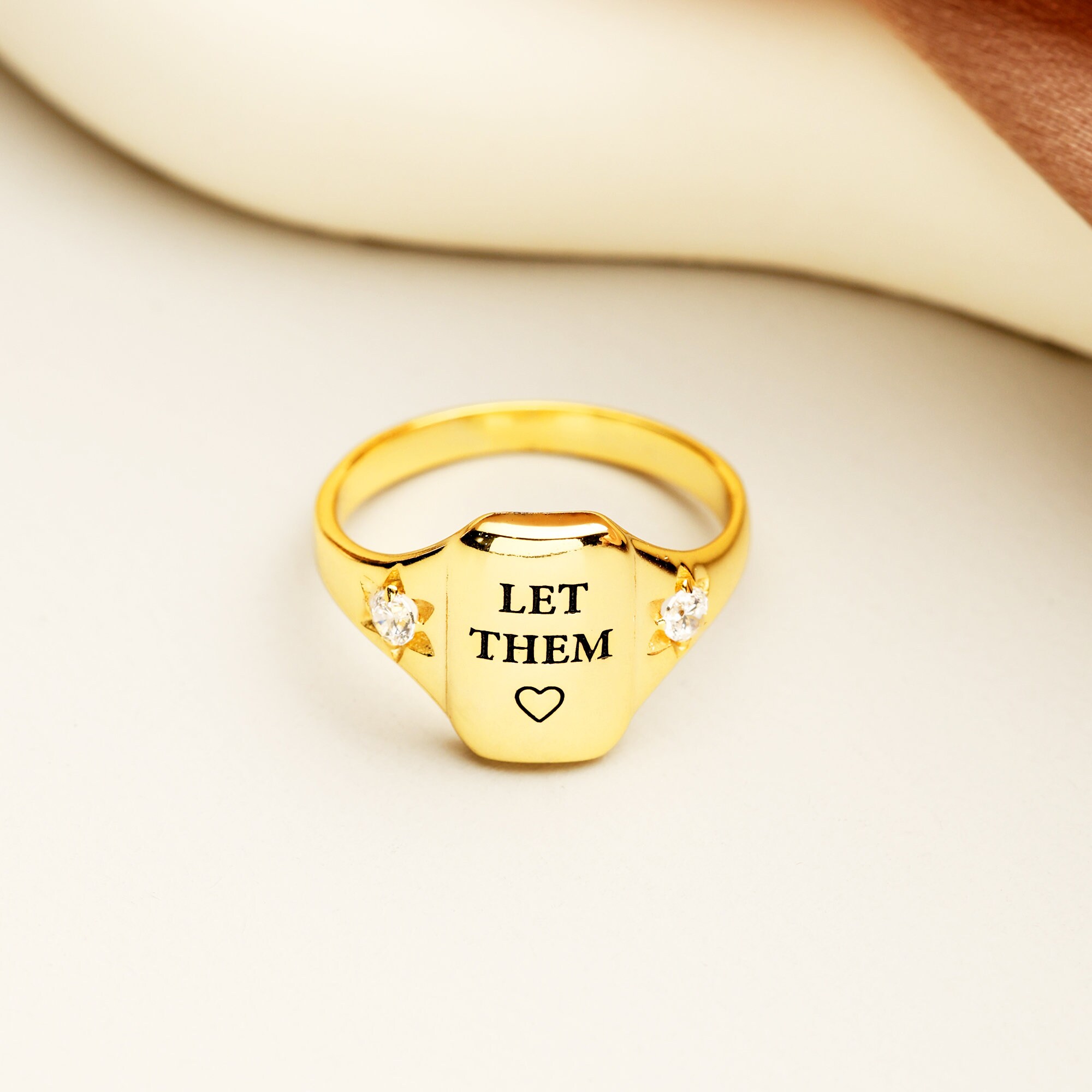 Let Them Ring, Self Love Ring, Motivational Ring, Engraved Ring, Square Shaped Ring, Self Care ...