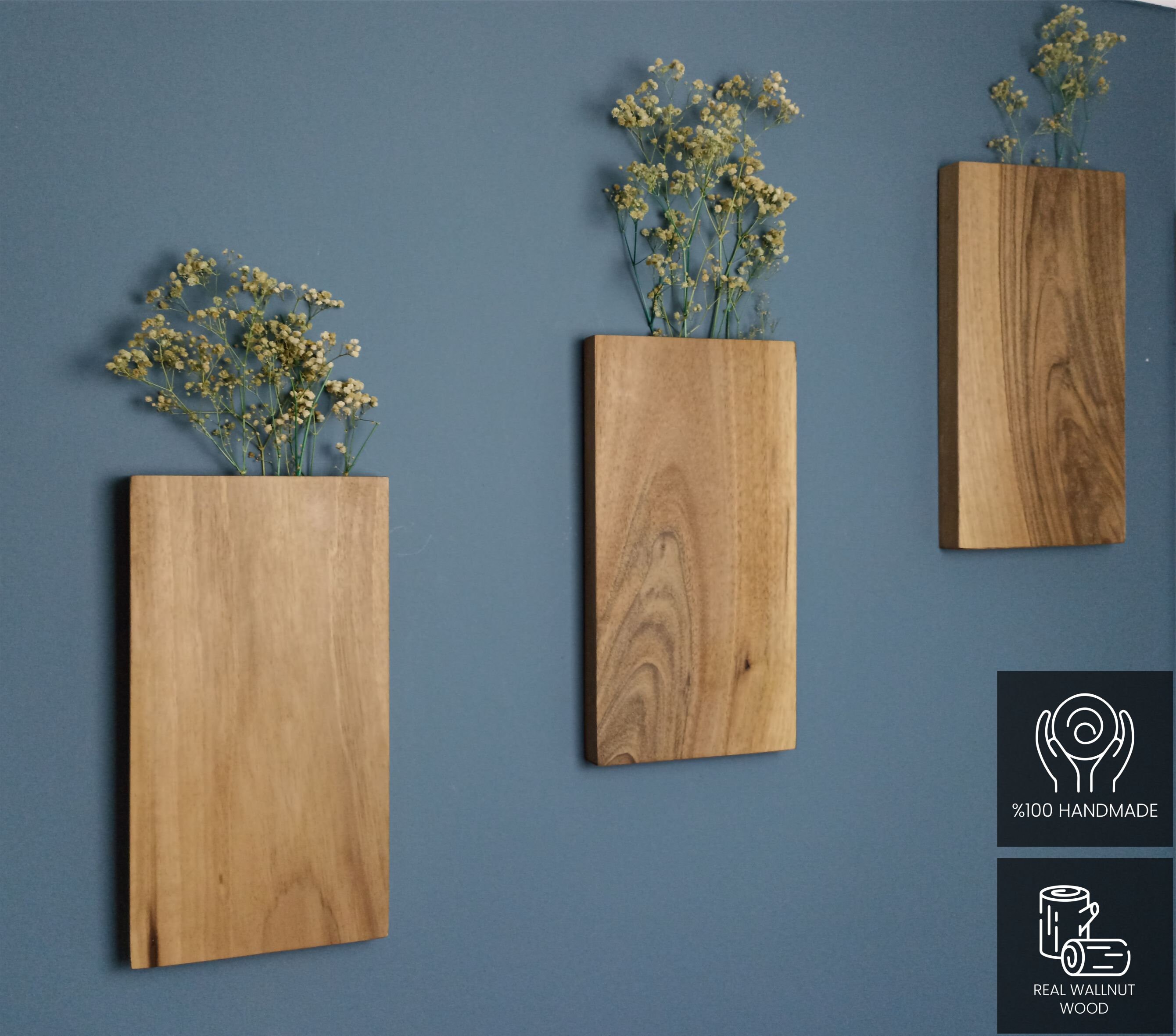 Wood Wall Pocket, Wooden Wall Vase, Faux Walnut Flower Holder, Walnut ...