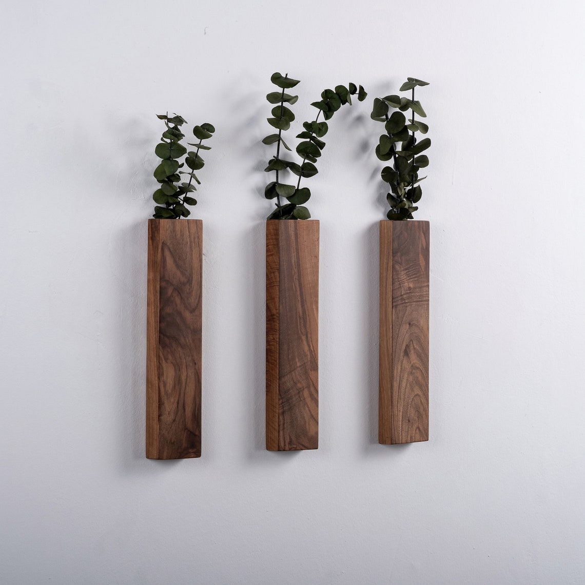 Wood Wall Pocket, Wooden Wall Vase, Faux Walnut Flower Holder, Walnut Wall Decor, Walnut Wood ...
