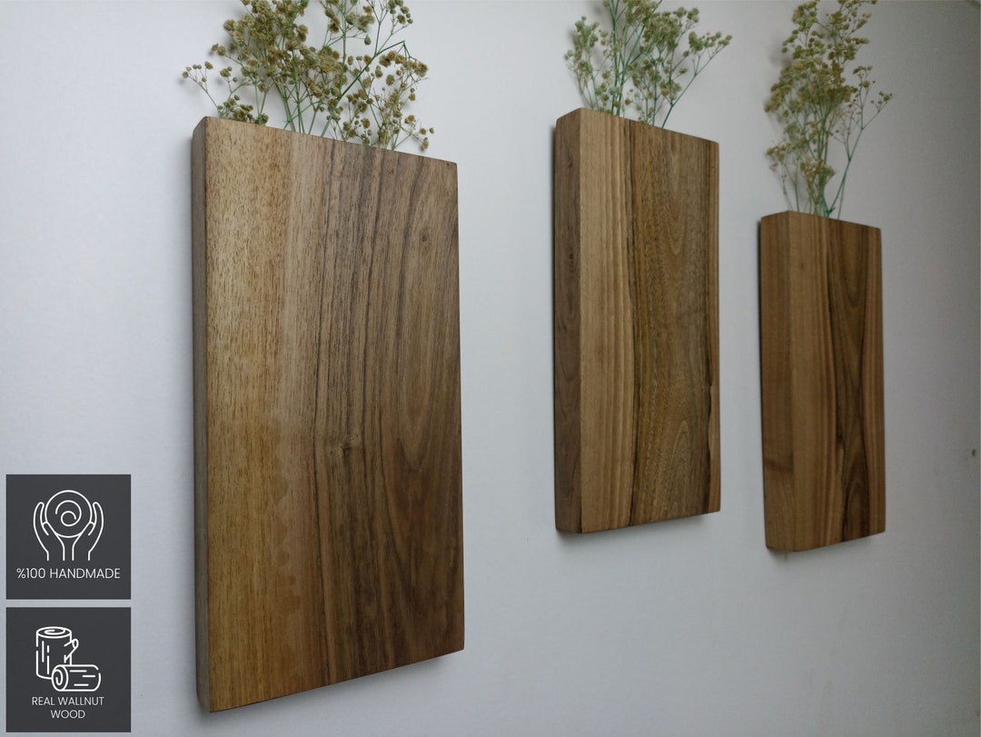 Walnut Wall Decor Walnut Wood Wall Pocket Wood Hanging Vase - Etsy