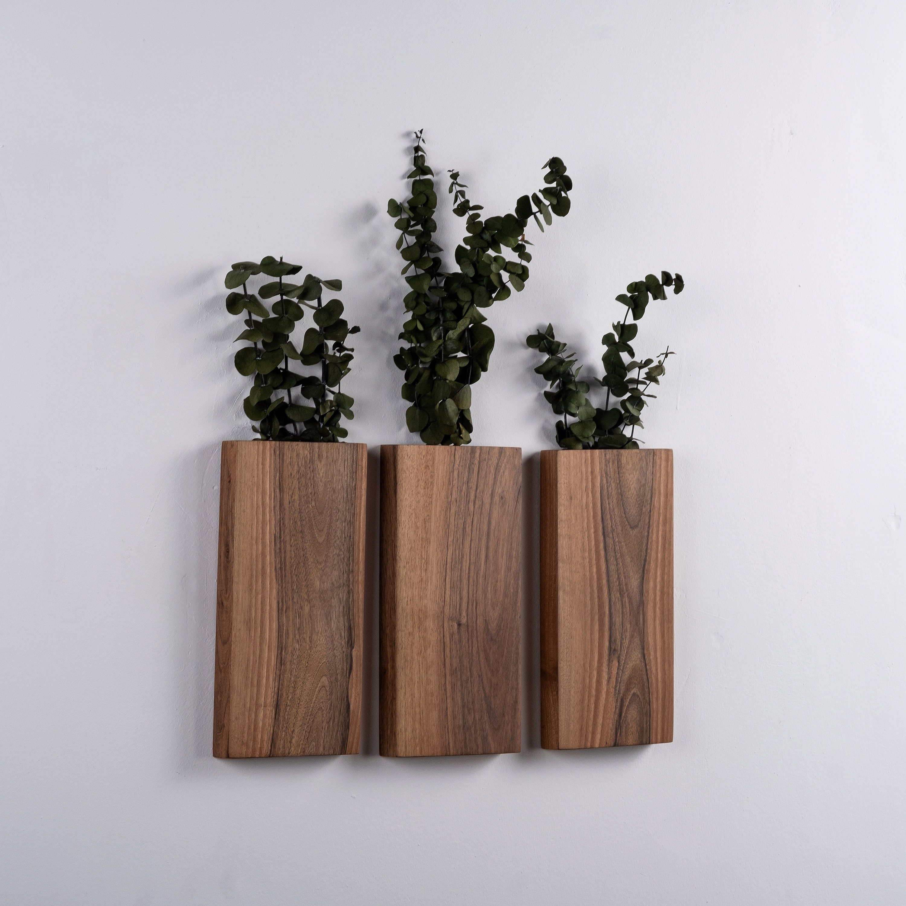 Wood Wall Pocket, Wooden Wall Vase, Faux Walnut Flower Holder, Walnut ...