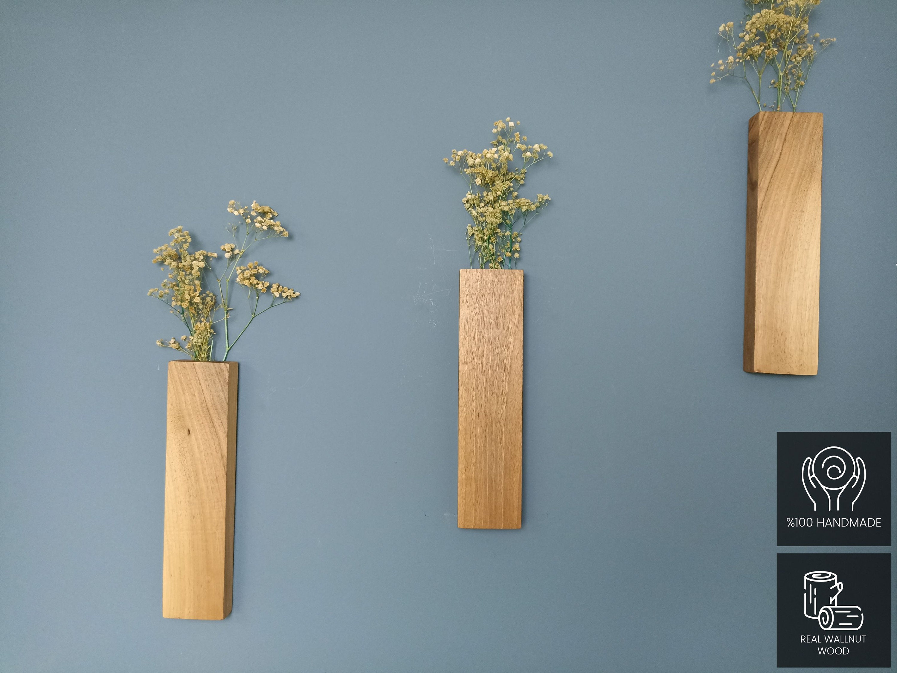 Wood Wall Pocket, Wooden Wall Vase, Faux Walnut Flower Holder, Walnut ...