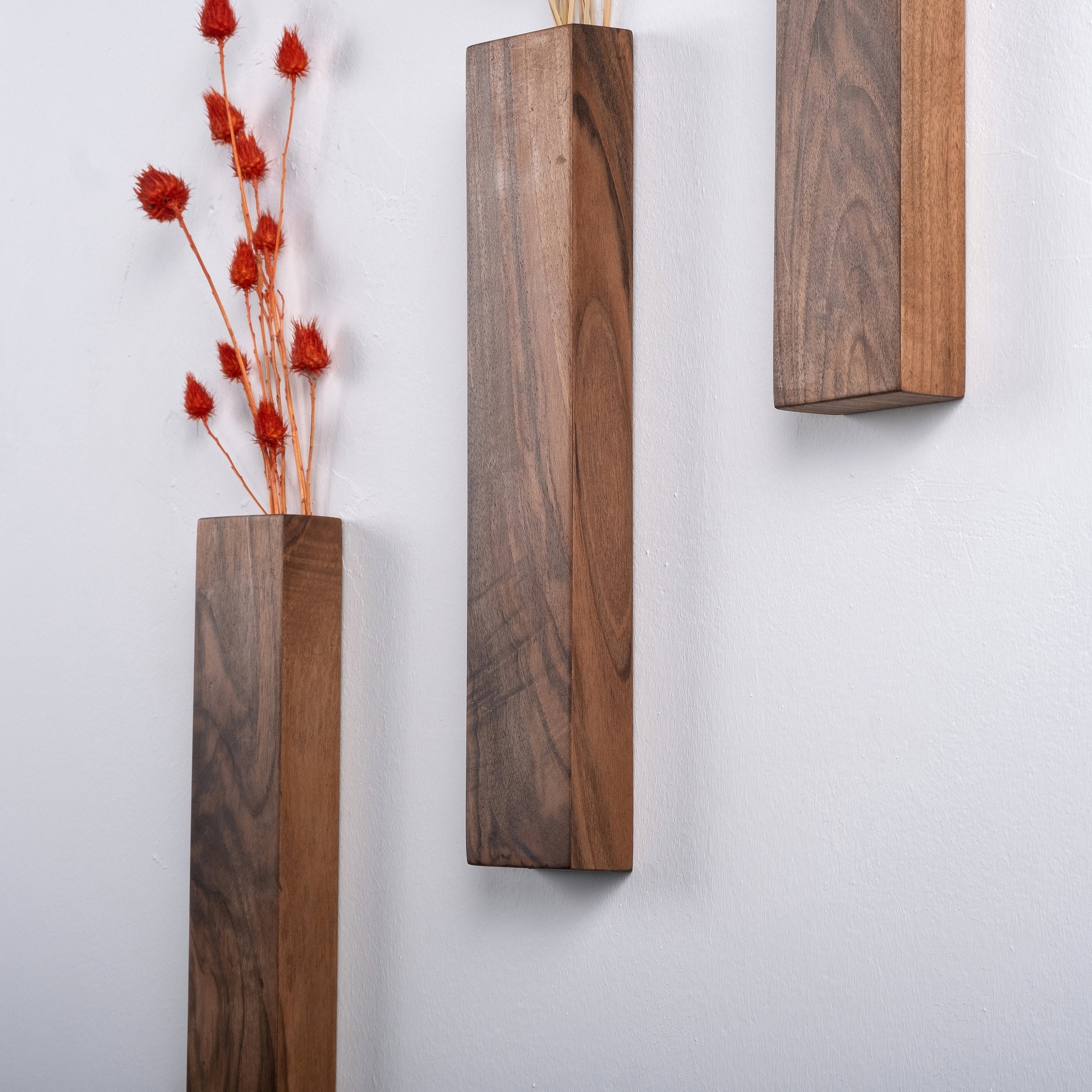 Large Walnut Wood Wall Pocket, Hanging Flower Vase - Etsy