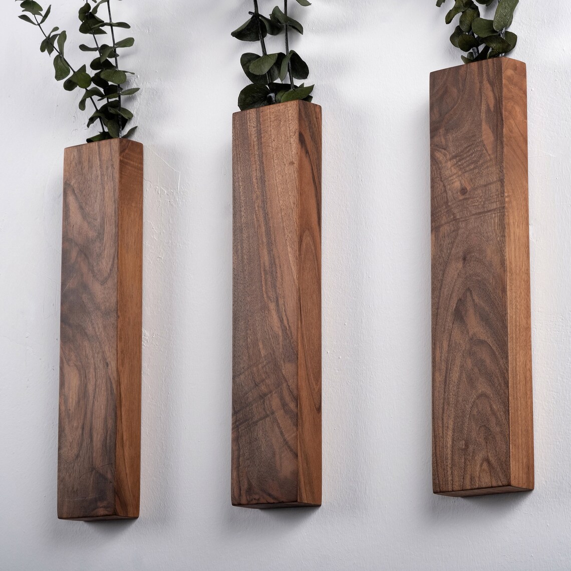 Wood Wall Pocket, Wooden Wall Vase, Faux Walnut Flower Holder, Walnut ...