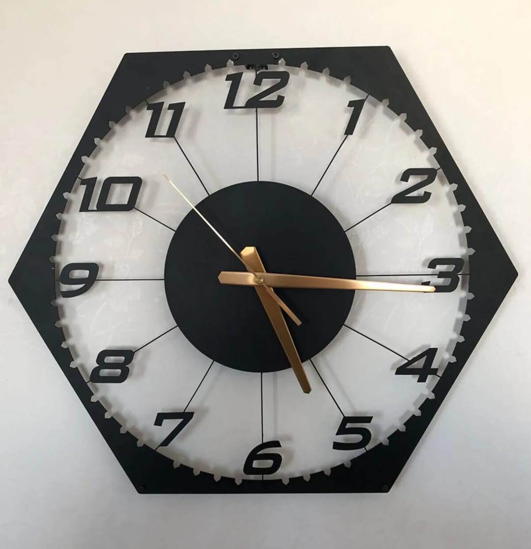 Hexagon Shaped Wall Clock Sleek Metal Clock Minimalistic - Etsy