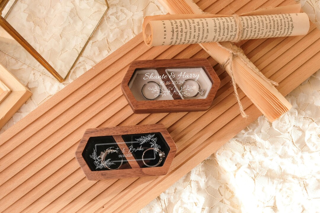 Personalized Wedding Ring Box,double Slot Wedding Ring Box, Wood ...