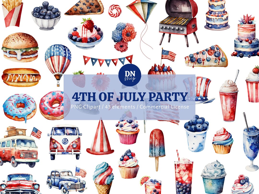 4th of July Watercolor Png Clipart Bundle Instant Download - Etsy