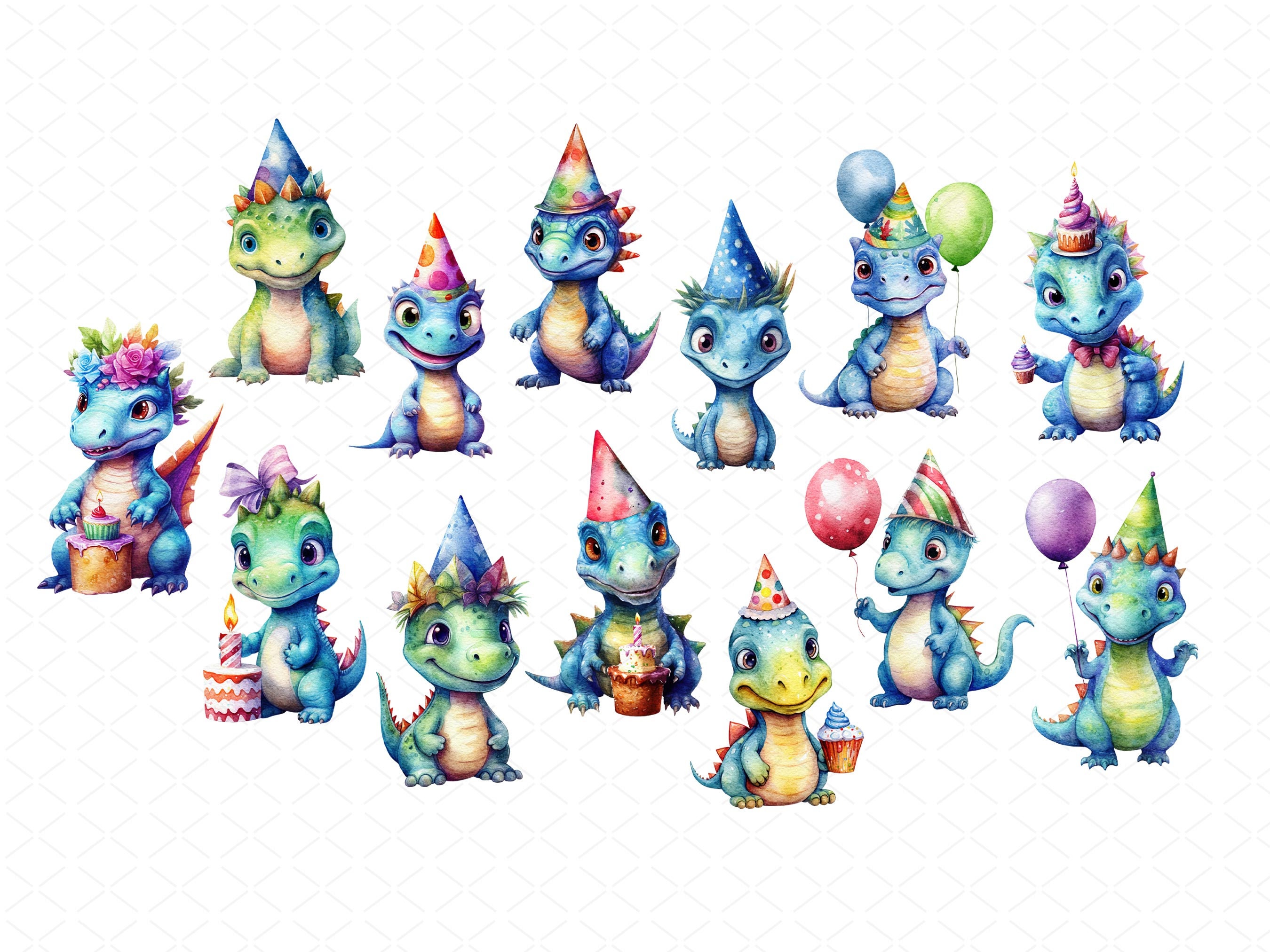 Baby Dinosaur Birthday Watercolor Png Clipart Bundle Instant Download ...