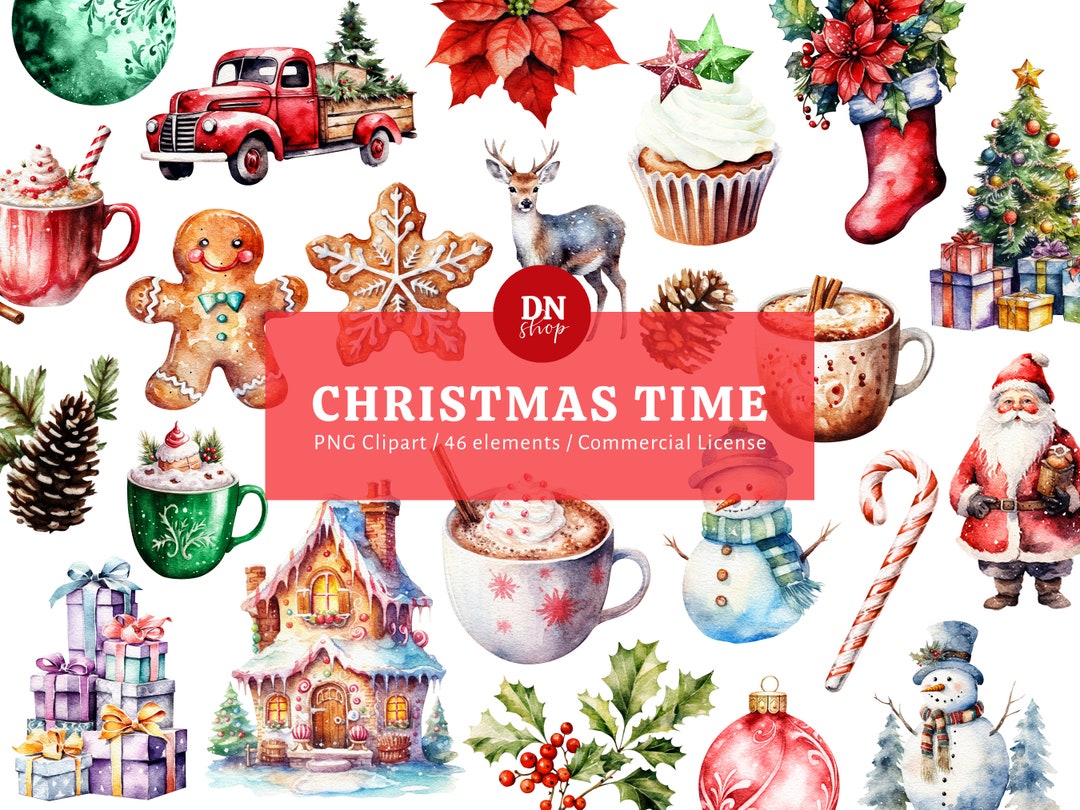 Christmas Watercolor Png Clipart Bundle Instant Download - Etsy