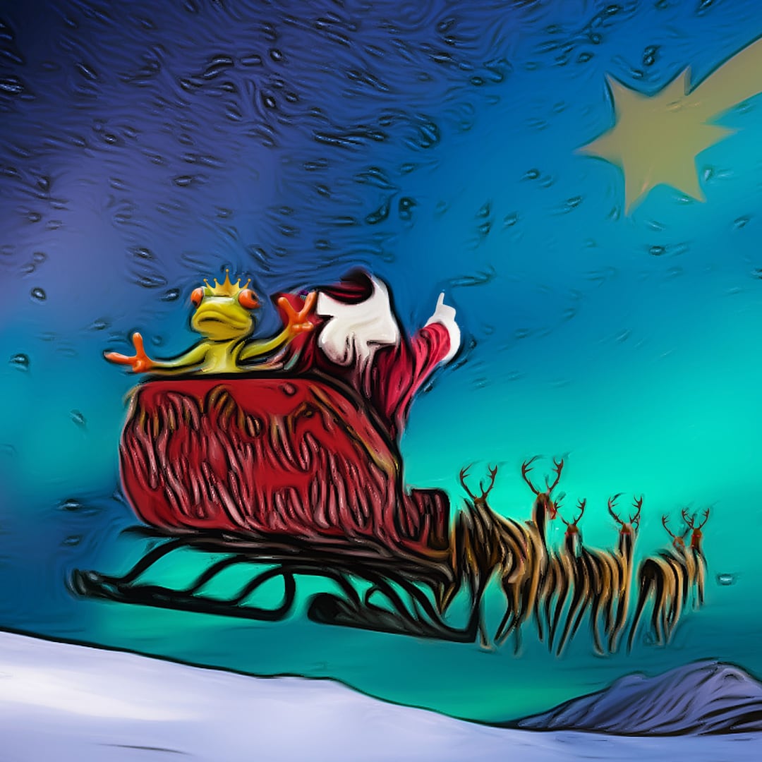 FROG PRINCE With Santa Claus in Reindeer Sleigh, Fairy Tale Art Canvas ...