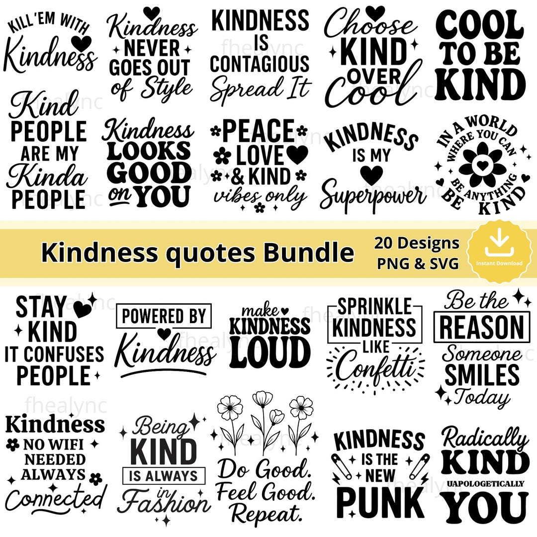 Kindness Quotes SVG Bundle: 20 Positive Designs (digital Download) - Etsy