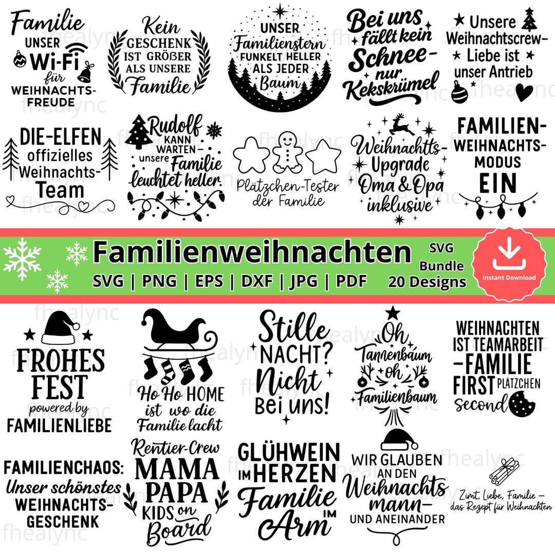 Familien Weihnachten SVG Bundle, 20 German Christmas Family Quotes ...
