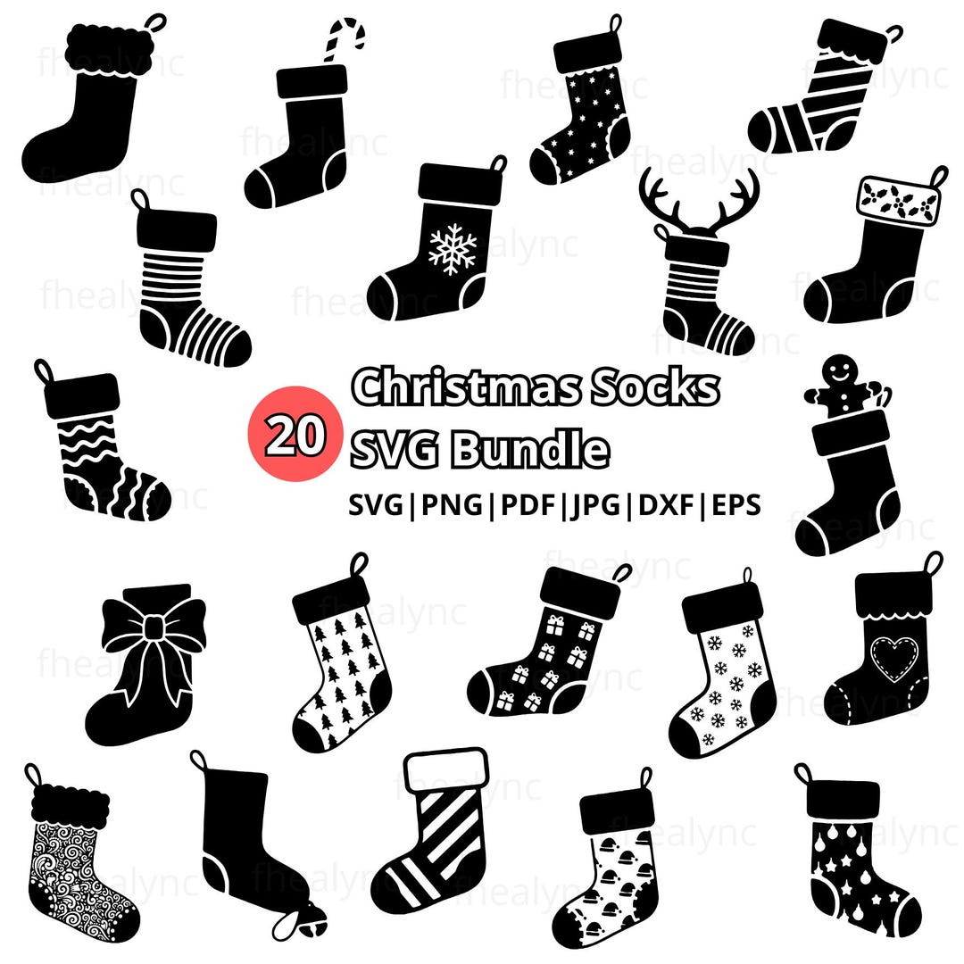 Christmas Socks SVG Bundle, 20 Christmas Stocking Cut Files, Holiday ...
