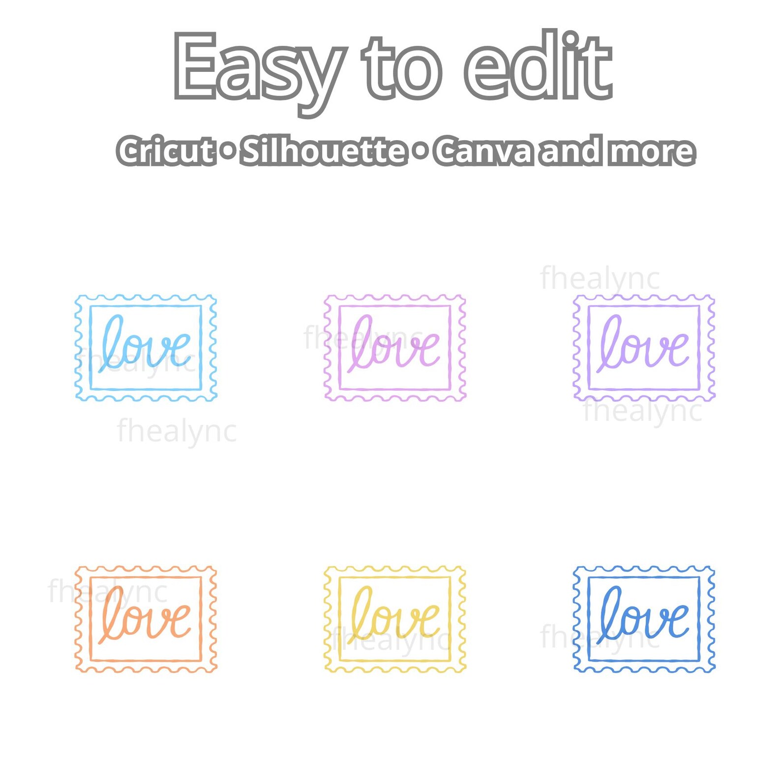 Hand Drawn Valentine Stamps SVG Bundle Cute Love Postage Clipart PNG ...