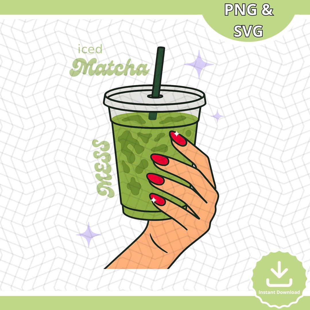 Iced Matcha SVG & PNG, Iced Matcha Latte Clipart, Cute Green Tea ...