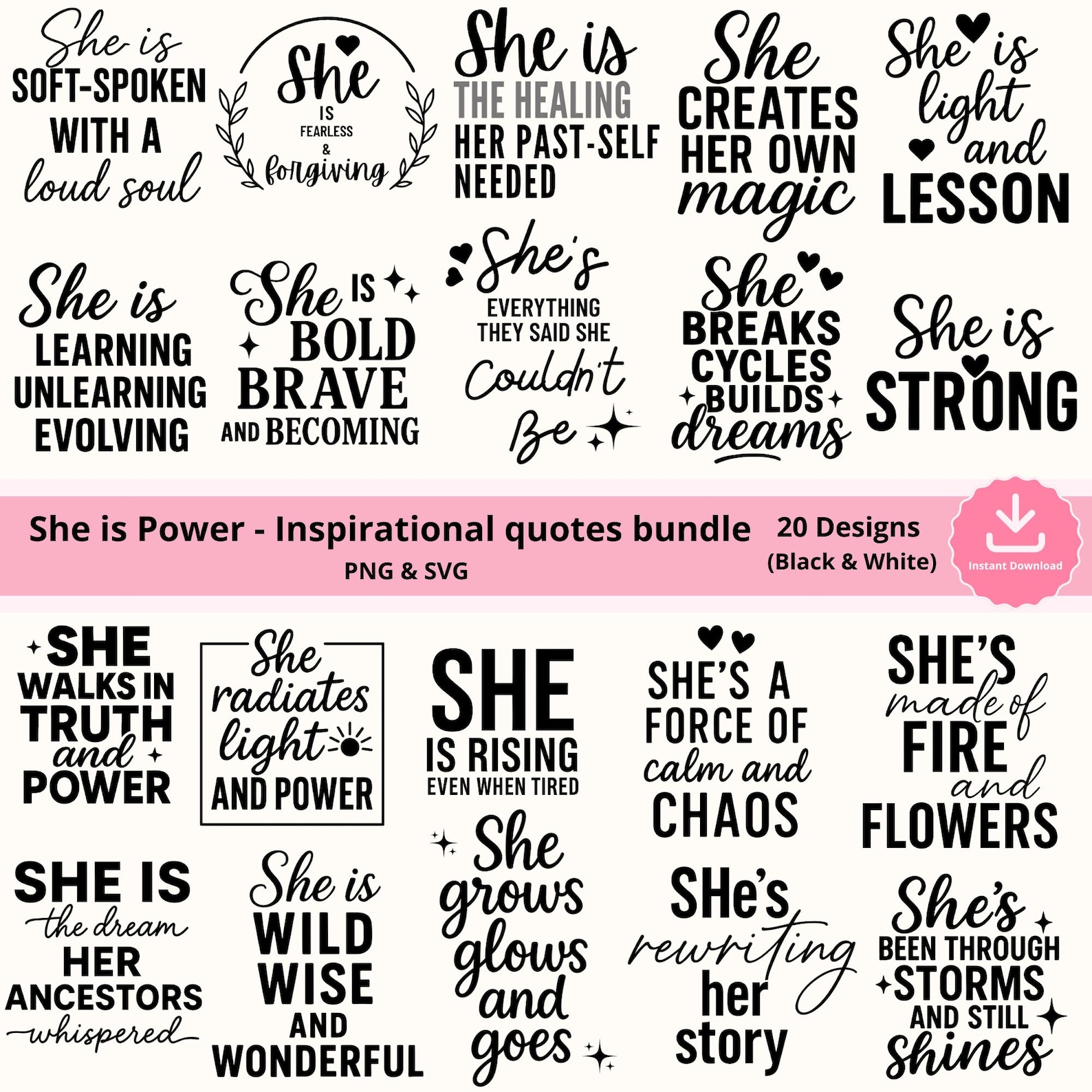 Empowerment SVG Bundle: "she is Power" Inspirational Quotes (digital ...