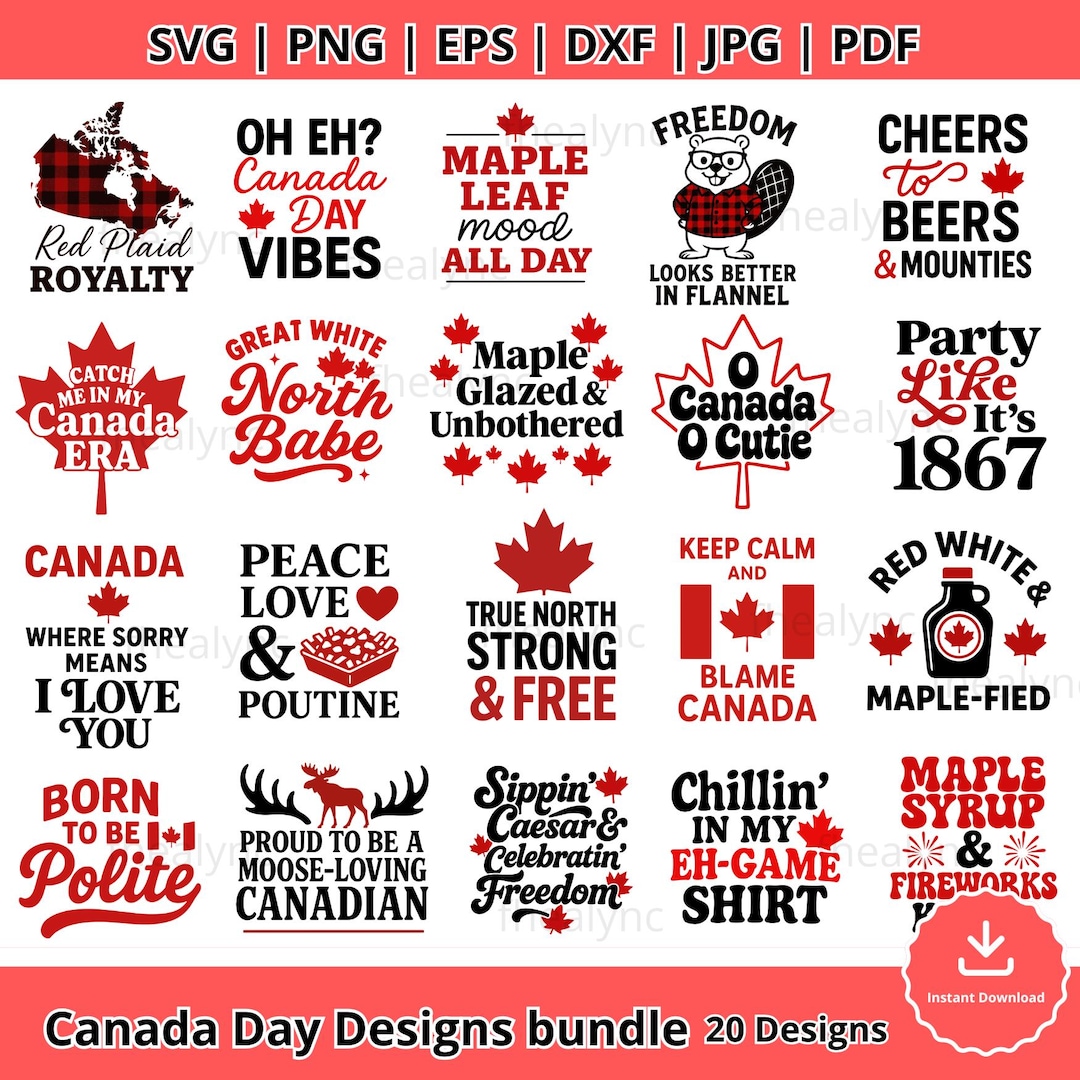 Canada Day SVG Bundle: Funny Canadian Quotes, Maple Leaf Designs ...