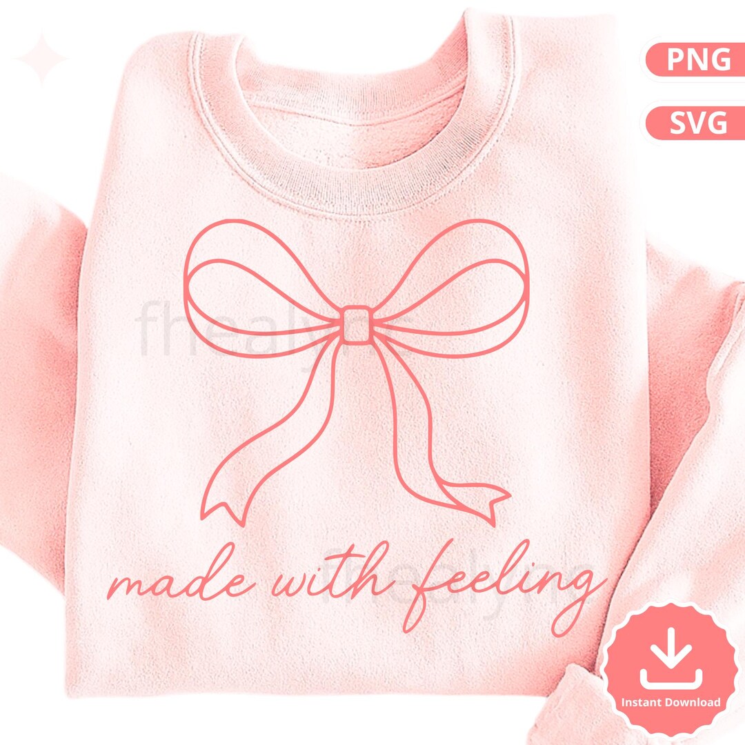 Bow SVG PNG, Made With Feeling Bow Design, Minimal Line Bow SVG for ...