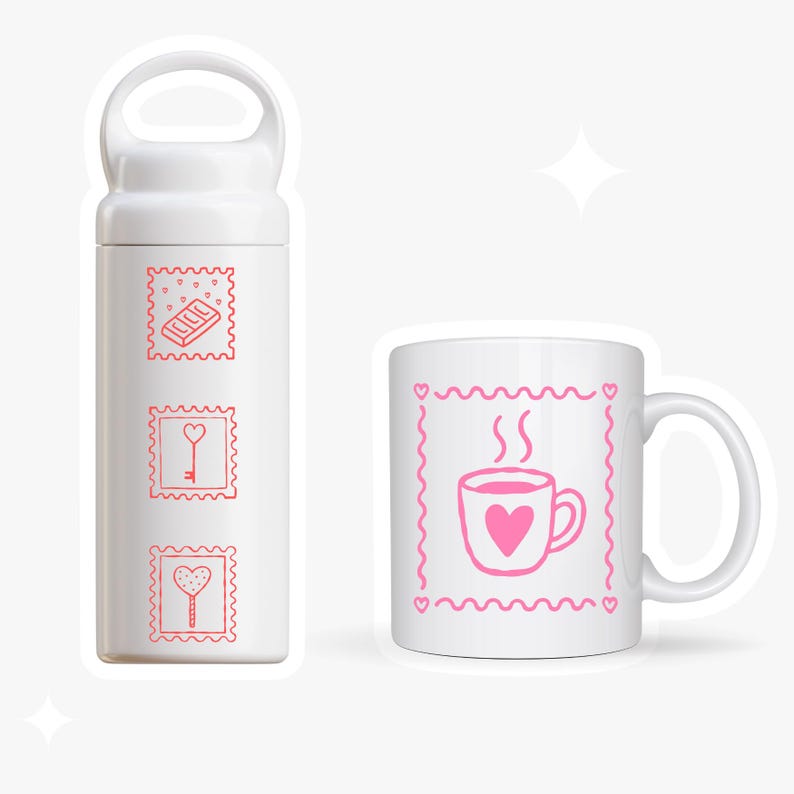 Hand Drawn Valentine Stamps SVG Bundle Cute Love Postage Clipart PNG ...