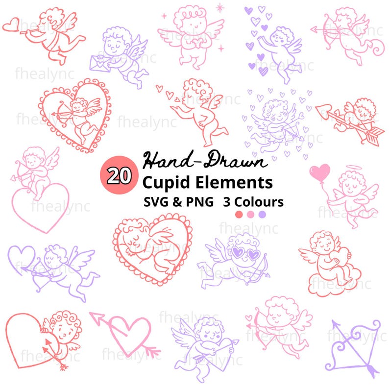 Hand Drawn Cupid SVG Bundle, Valentine Cupid Clipart SVG PNG, Cute Love ...