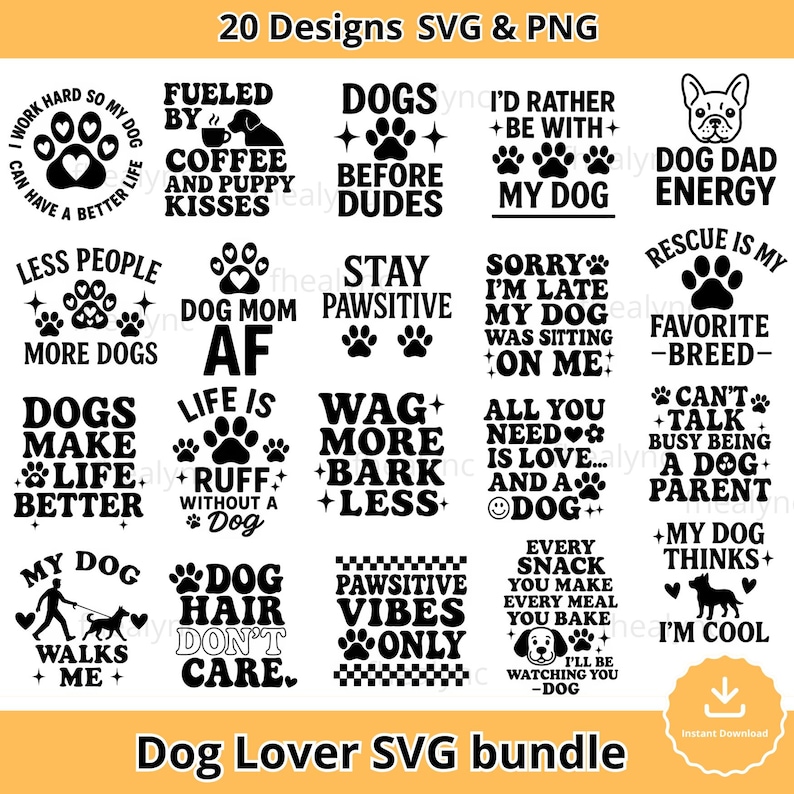 Dog Lover SVG Bundle: Funny Pet Quotes, Dog Mom Clipart (digital ...